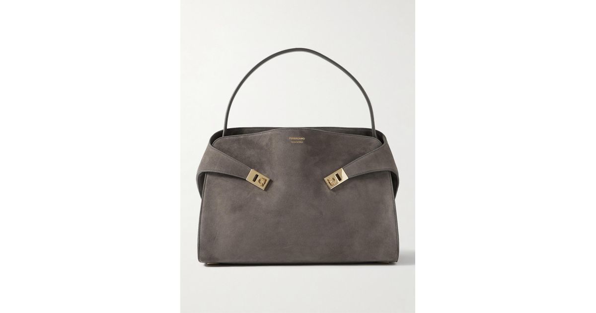Ferragamo Hug Medium Suede Tote in Gray | Lyst