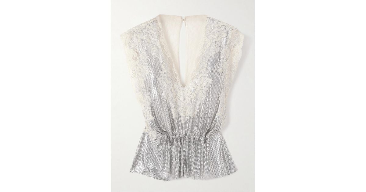 Rabanne Lace-Trimmed Chainmail Blouse in White | Lyst UK