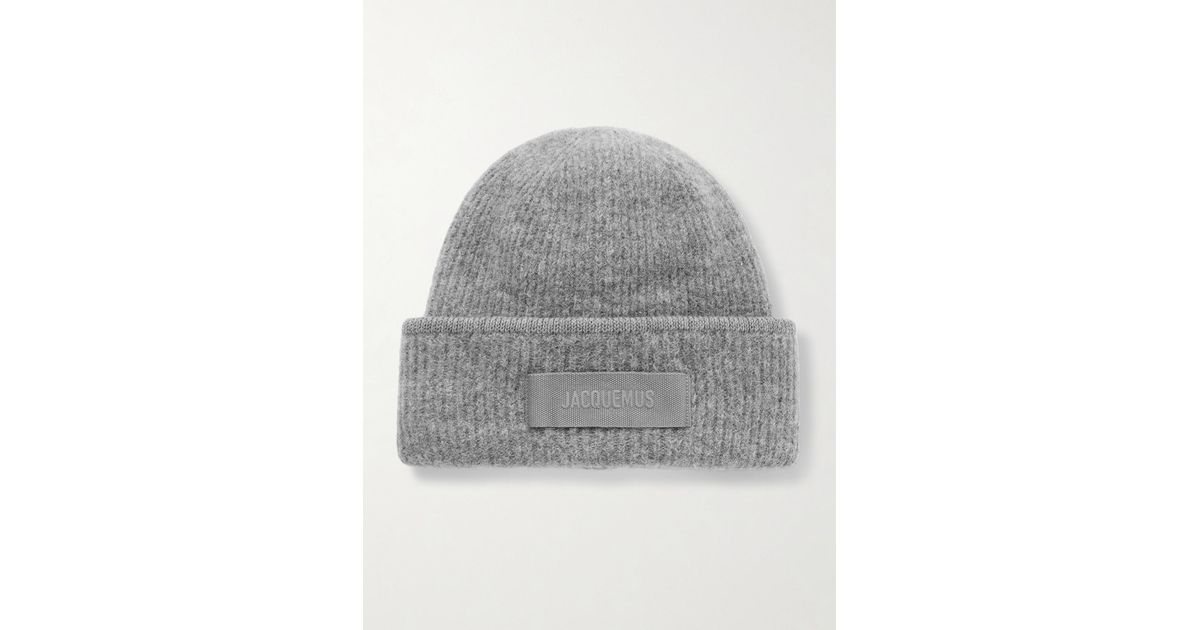 Jacquemus Le Bonnet Grosgrain-Trimmed Ribbed-Knit Beanie in Gray | Lyst