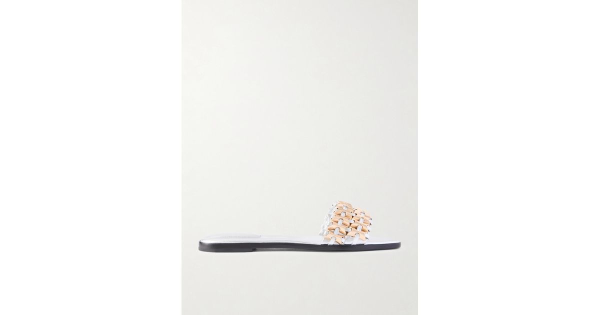Jonathan Simkhai Faye Embellished Metallic Leather Slides in Natural | Lyst