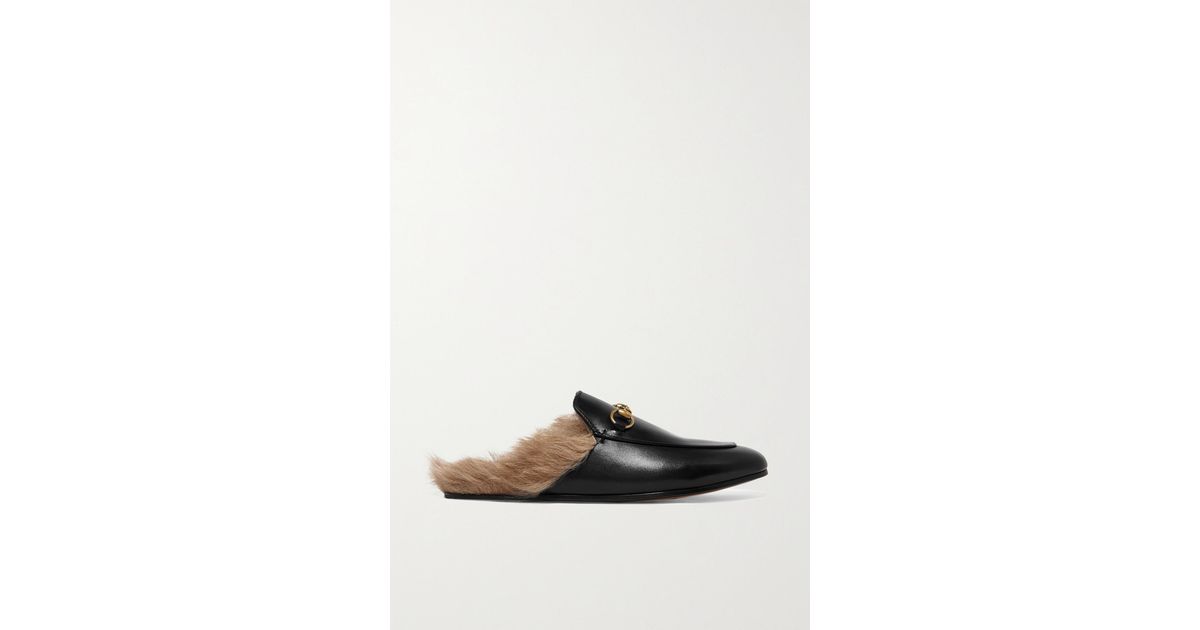 Gucci Princetown Horsebit-Detailed Shearling-Lined Leather Slippers in ...