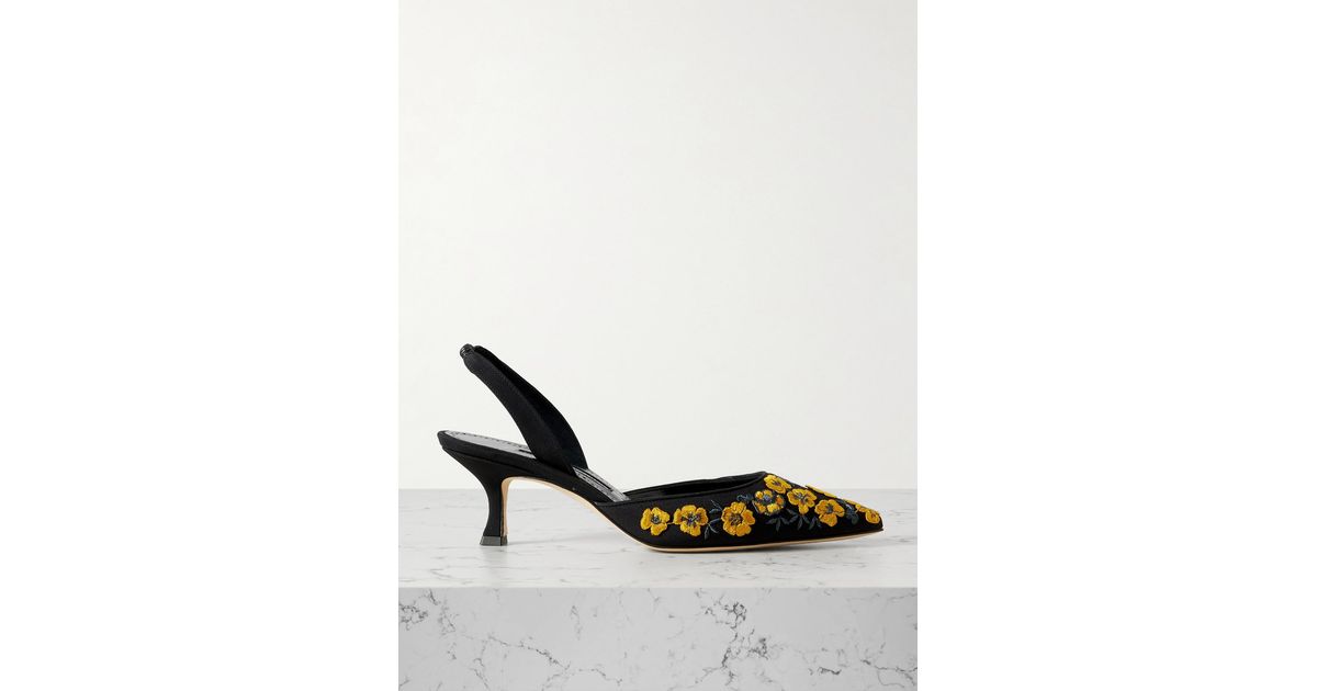 Manolo Blahnik Carolyne 50 Embroidered Silk Crepe De Chine Slingback ...