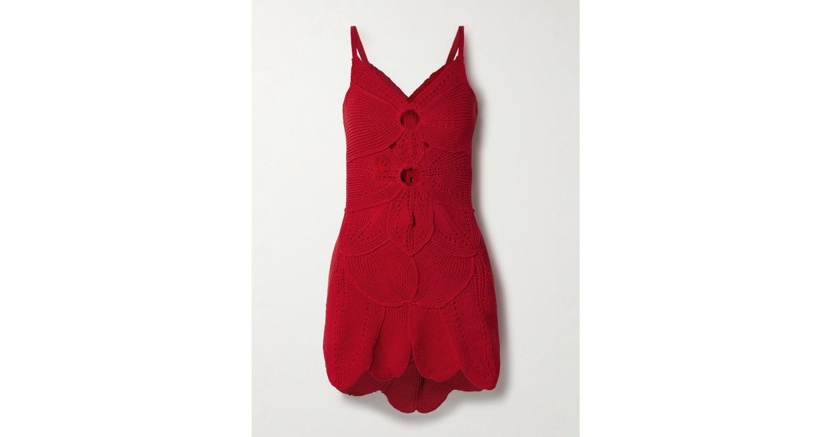 Cult Gaia Marlow Cutout Crocheted Cotton Mini Dress in Red | Lyst