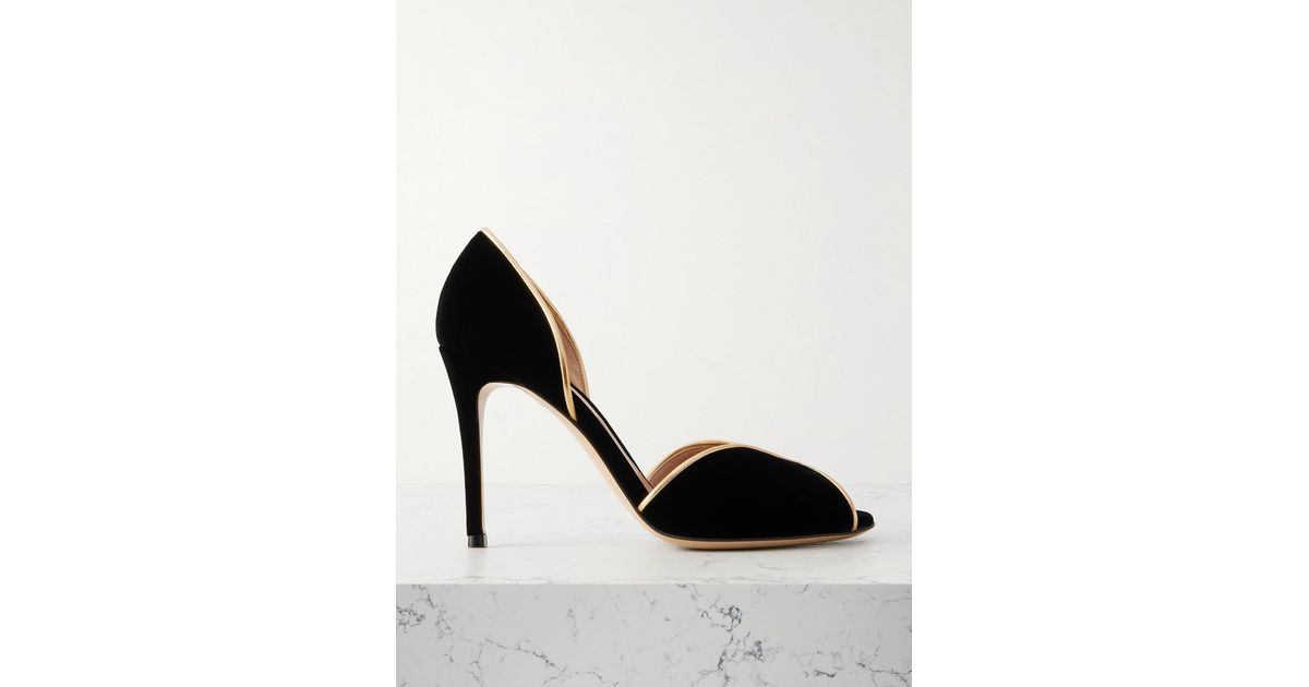 Gianvito Rossi 95 Metallic Leather-Trimmed Velvet Pumps in Black | Lyst