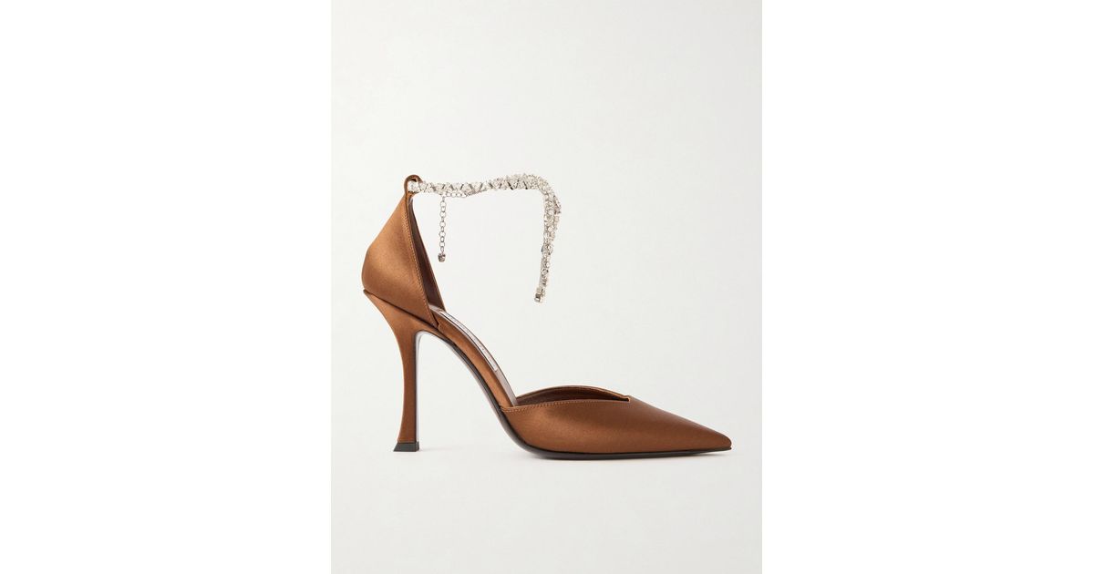 Jimmy Choo Stevie 100 Crystal-Embellished Satin Pumps in White | Lyst
