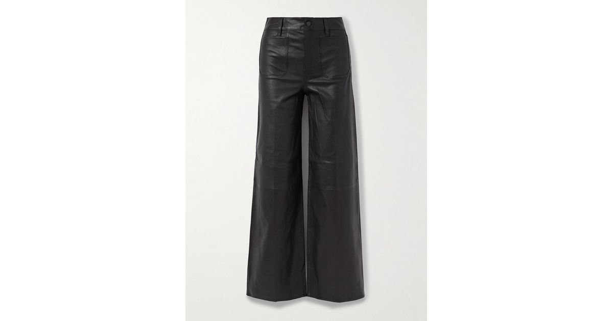 FRAME Le Slim Palazzo Modernist Pocket Wide-Leg Leather Pants in Black ...