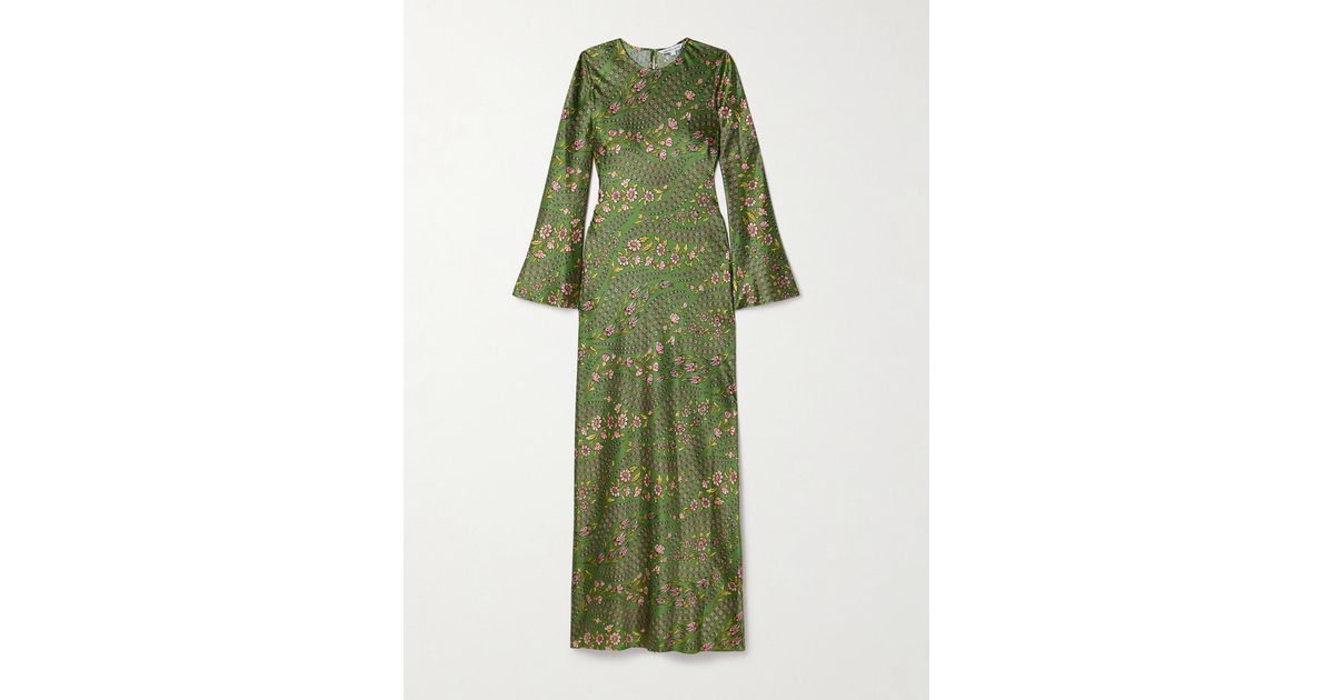 Veronica Beard Gemma Floral-Print Silk-Blend Satin Maxi Dress in Green ...