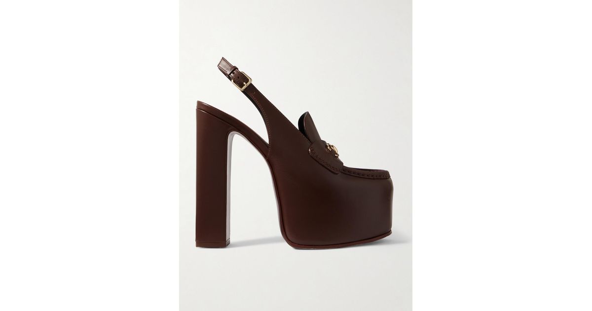 Gucci Horsebit-Embellished Leather Slingback Platform Pumps in Brown | Lyst