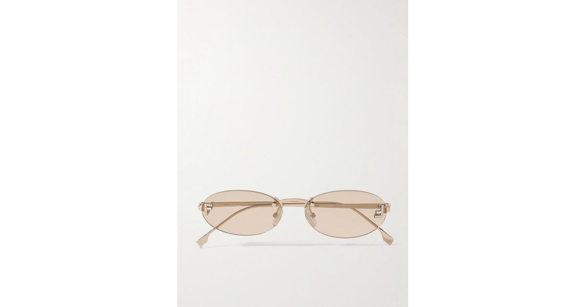 Fendi Rimless Oval-Frame Crystal-Embellished-Tone Sunglasses in Natural ...