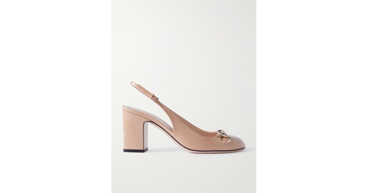 Gucci Lady Horsebit-Embellished Patent-Leather Slingback Pumps in Pink ...