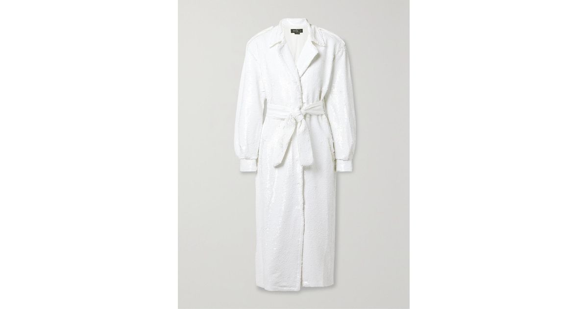 PATBO Belted Sequined Crepe Trench Coat in White | Lyst UK