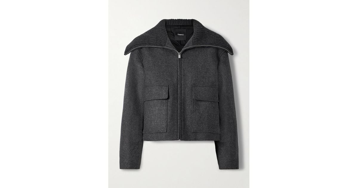 Theory Ribbed Wool-Trimmed Wool-Blend Twill Jacket in Black | Lyst