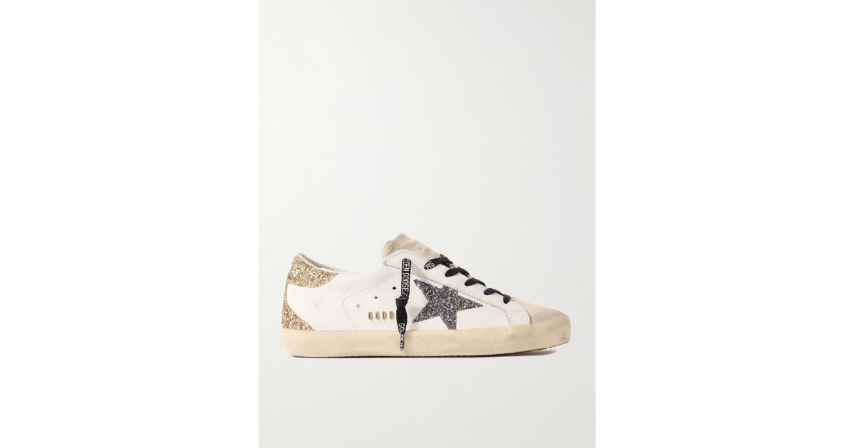 Golden Goose Super-Star Distressed Suede-Trimmed Glittered Leather ...