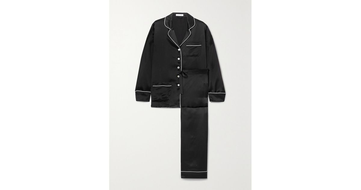 Olivia Von Halle Coco Silk-Satin Pajama Set in Black | Lyst