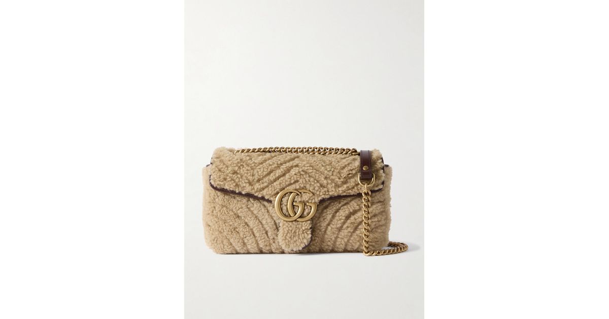 Gucci Gg Marmont 2.0 Leather-Trimmed Matelassé Shearling Shoulder Bag ...