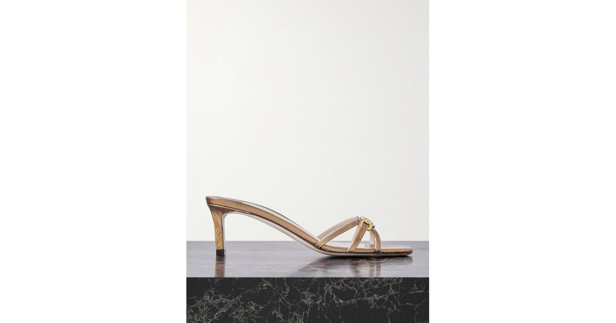Tom Ford Embellished Lizard-Effect Metallic Leather Mules in Brown | Lyst