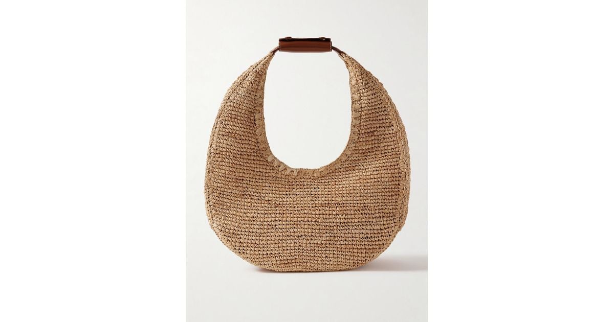 STAUD Moon Large Leather-Trimmed Raffia Tote in Natural | Lyst