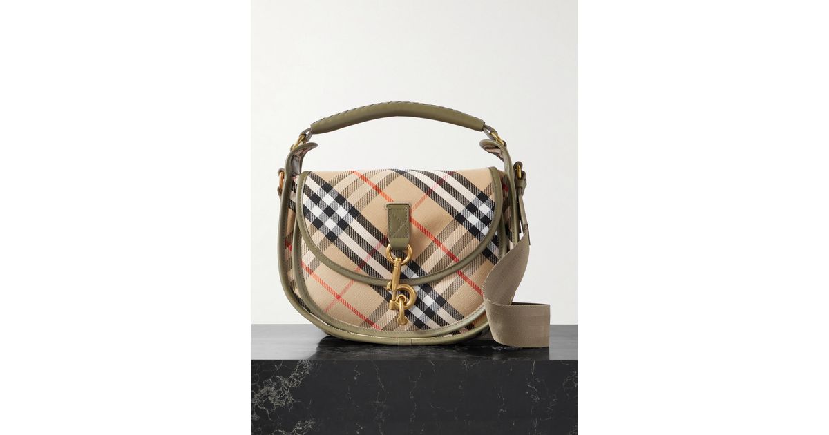 Burberry Small Leather-Trimmed Checked Canvas Shoulder Bag in Black | Lyst