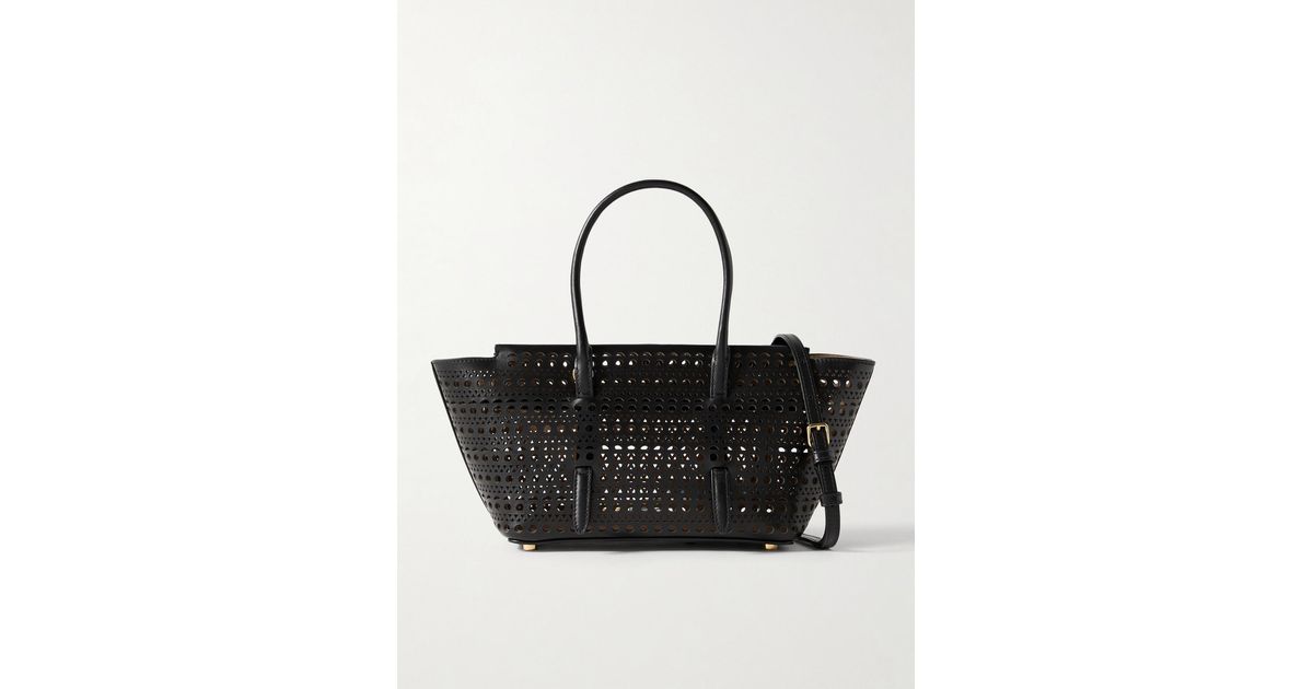Alaïa New Mina 20 Laser-Cut Leather Tote in Black | Lyst