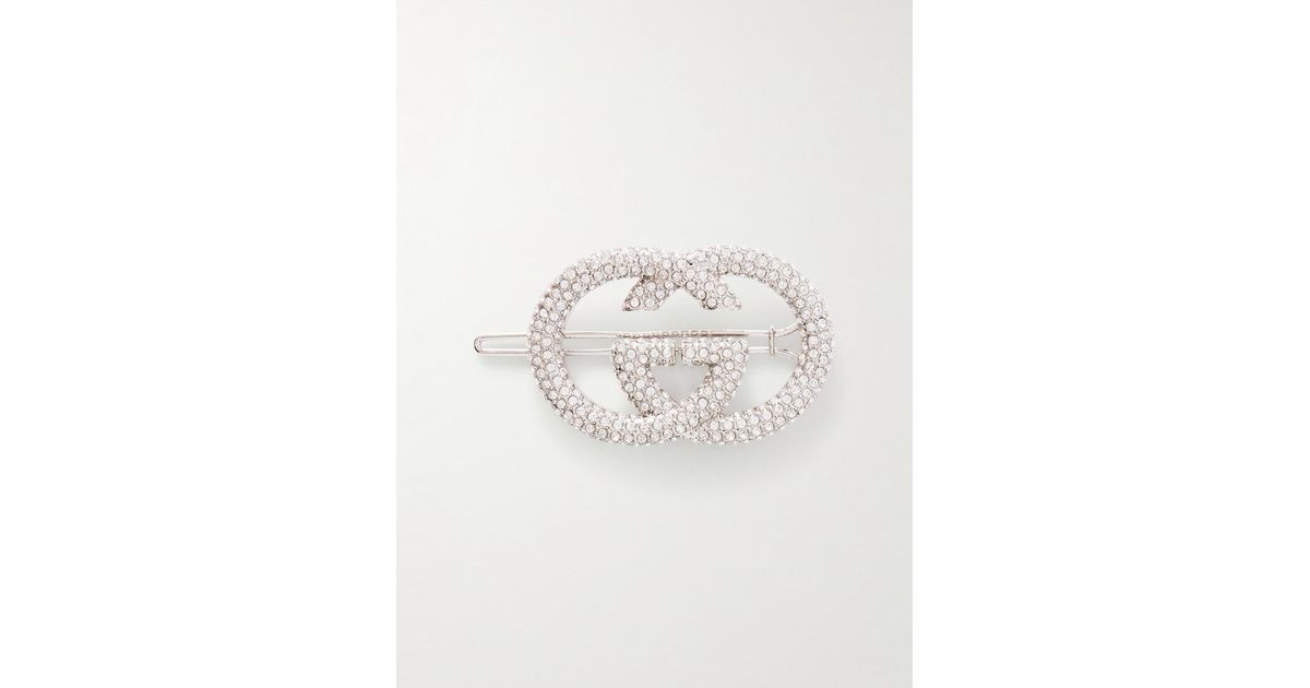 Gucci Interlocking Gg Crystal-Embellished-Tone Hair Clip in Natural ...