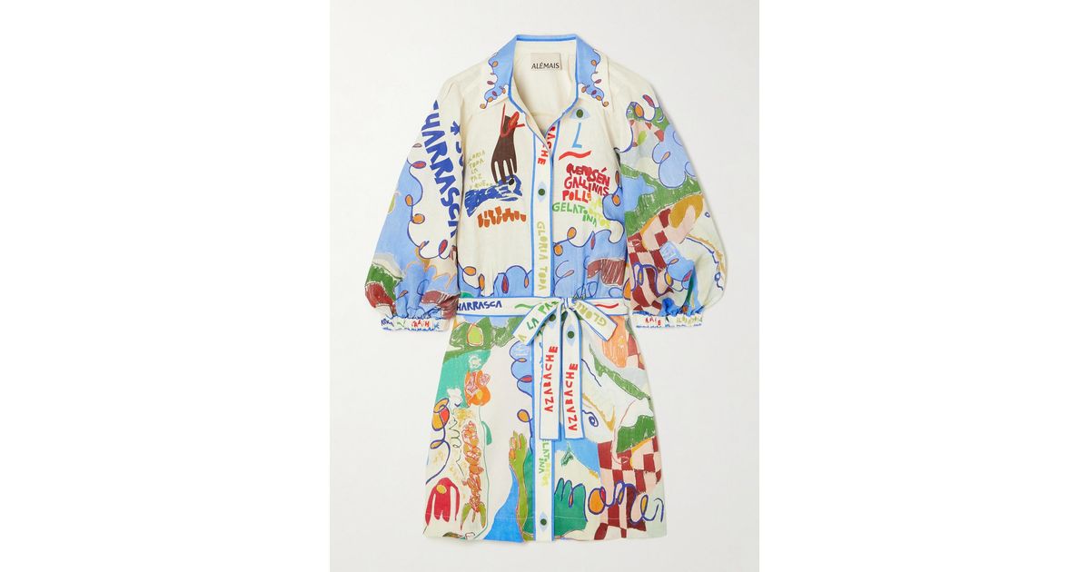 ALÉMAIS Nadia Hernandez Belted Printed Linen Shirt Dress | Lyst