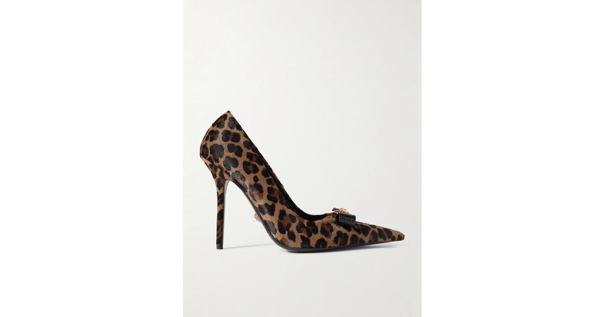 Versace Embellished Patent Leather-Trimmed Leopard-Print Calf Hair ...