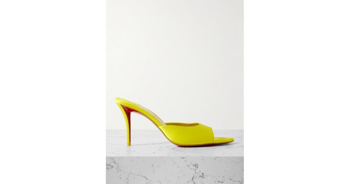 Christian Louboutin Apostropha 80 Satin Mules in Yellow | Lyst
