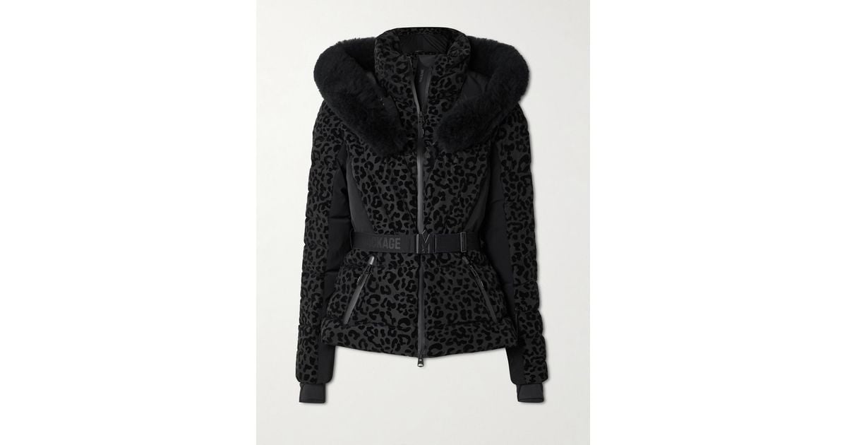 Mackage Elita Hooded Belted Shearling-Trimmed Flocked Down Ski Jacket ...