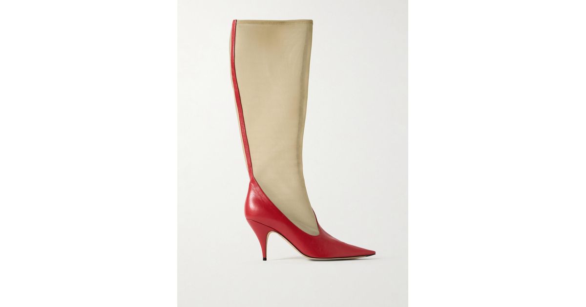 The Row Mesh And Leather Knee Boots in Red | Lyst