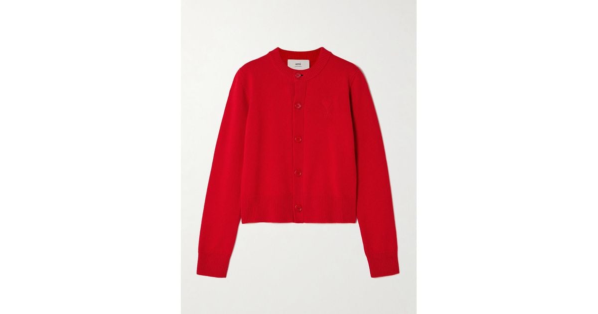 Ami Paris Adc Embroidered Wool And Cashmere-Blend Cardigan | Lyst
