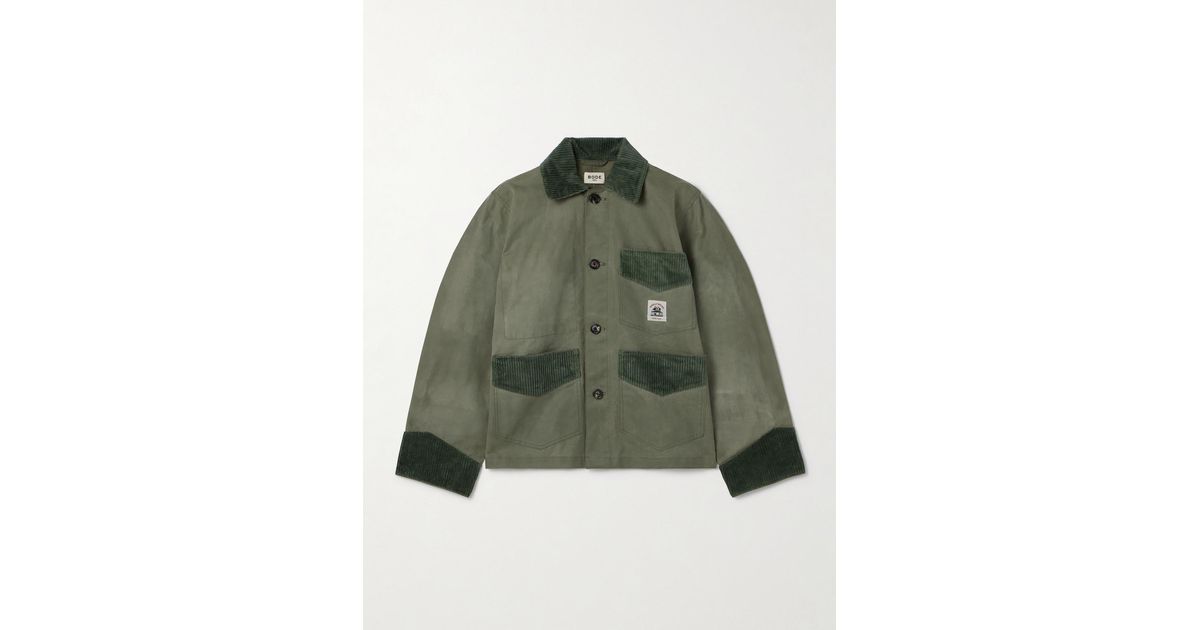 Bode Corduroy-Trimmed Waxed-Cotton Jacket in Green | Lyst UK