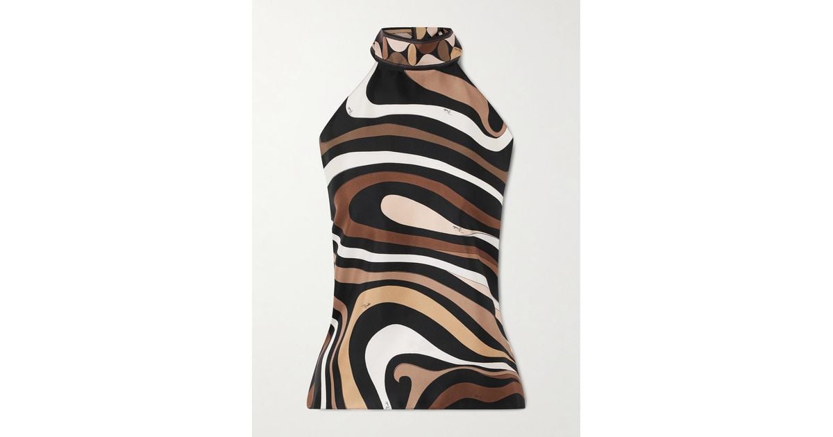 PUCCI Marmo Printed Silk-Twill Halterneck Top in Black | Lyst