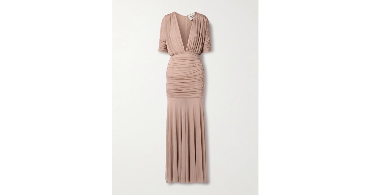 TOVE Devi Ruched Jersey Maxi Dress in Pink | Lyst