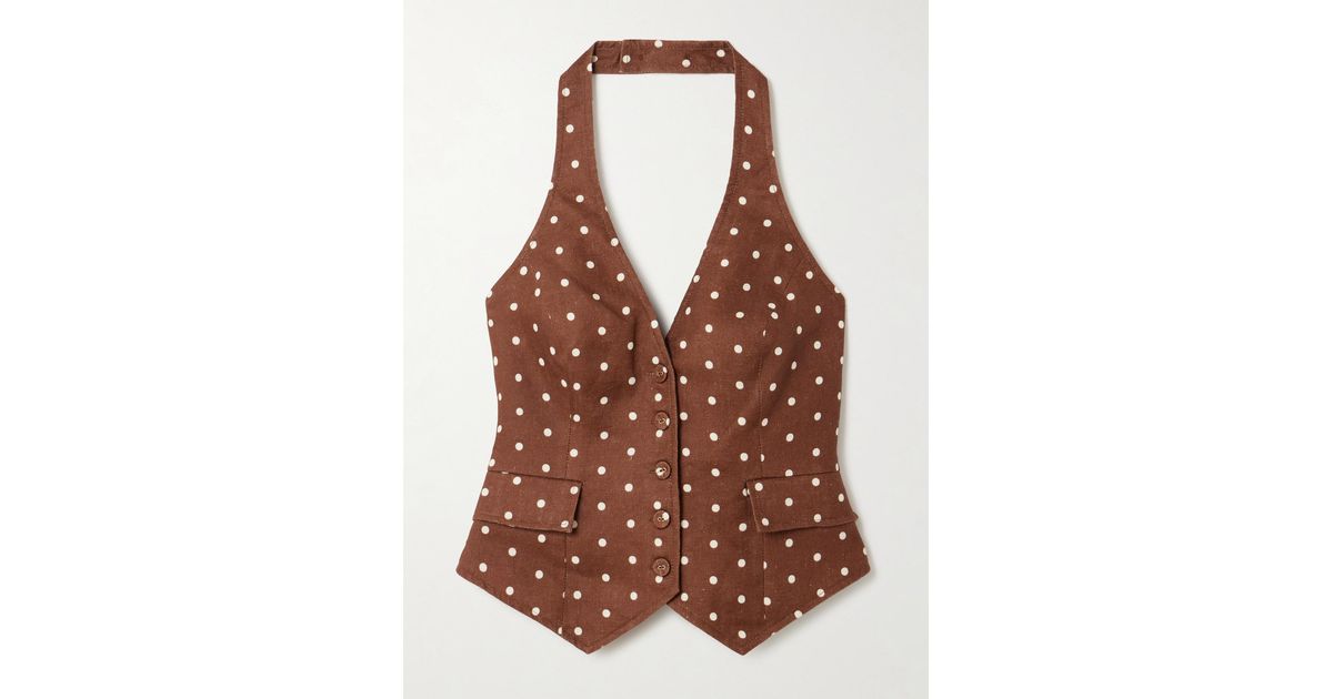 Cara Cara Prescott Polka-Dot Linen Vest in Brown | Lyst UK