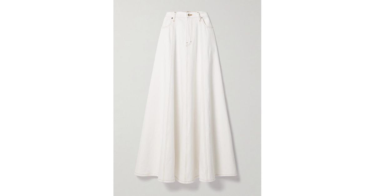 FRAME Carolina Herrera Denim Maxi Skirt in White | Lyst