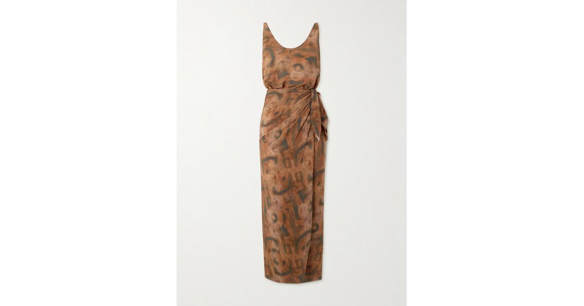 Cortana Mala Printed Silk Maxi Wrap Dress in Natural | Lyst