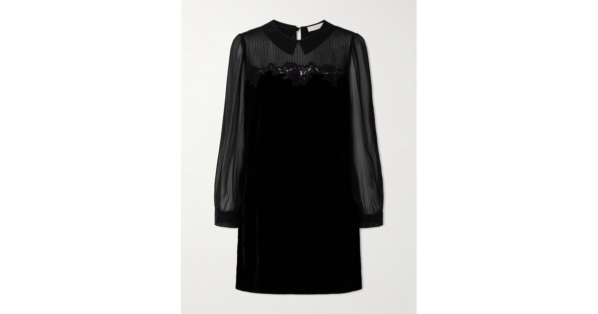 Doen Madelynne Corded Lace And Silk Chiffon-Trimmed Velvet Mini Dress ...