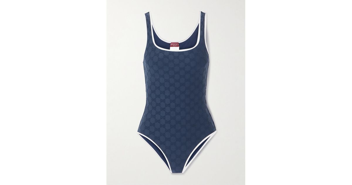 Gucci Piped Terry-Jacquard Swimsuit in Blue | Lyst