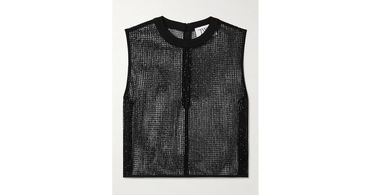 Twp Cropped Sequin-Embellished Fishnet Tank in Black | Lyst UK