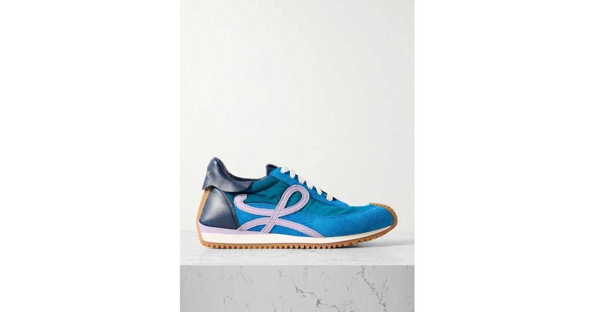 Loewe Flow Runner 2.0 Leather-Trimmed Shell And Suede Sneakers in Blue ...