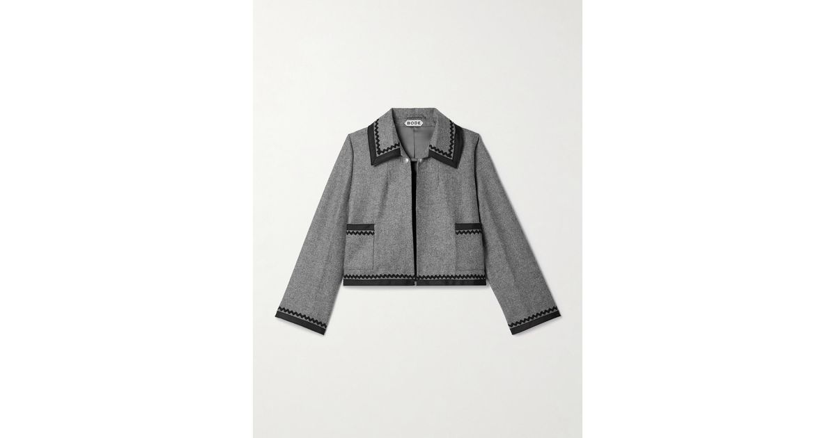 Bode Dovecote Cropped Cotton Twill-Trimmed Wool-Twill Jacket in Grey | Lyst UK
