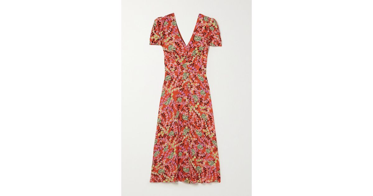 Saloni Margot Button-embellished Printed Crepe De Chine Midi Dress in ... Saloni Margot Button-embellished Printed Crepe De Chine Midi Dress in ...