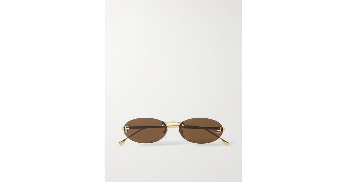 Fendi Oval-Frame Crystal-Embellished-Tone Sunglasses in Natural | Lyst