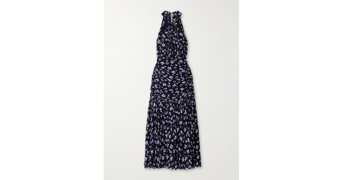 Veronica Beard Brock Ruched Floral-Print Silk Crepe De Chine Midi Dress ...