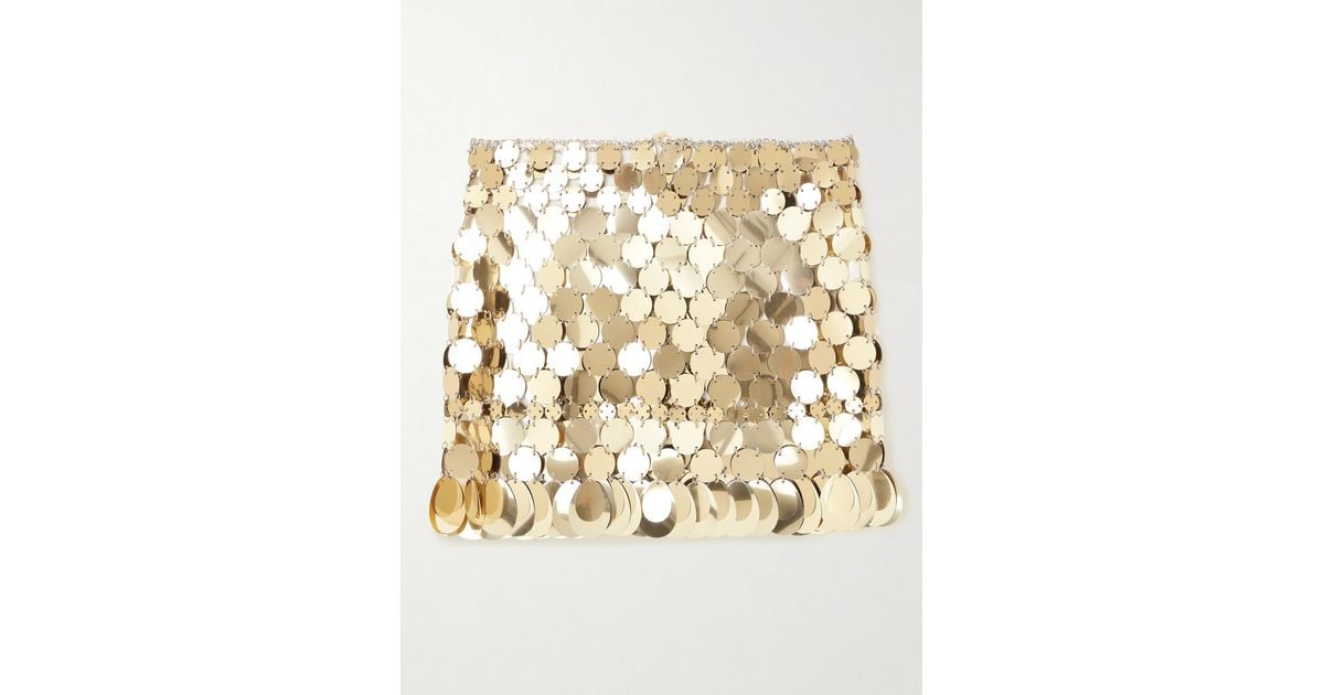 Rabanne Paillette-Embellished Chainmail Mini Skirt in Metallic | Lyst