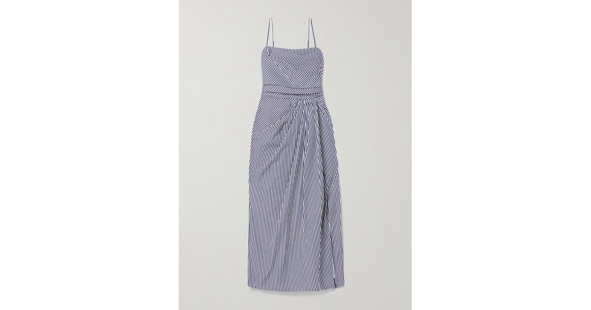 Adam Lippes Cari Wrap-Effect Gathered Striped Cotton-Poplin Midi Dress ...