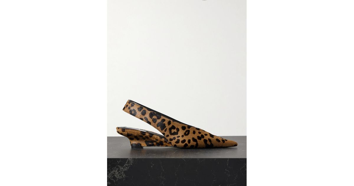 TOTEME Leopard-Print Calf Hair Wedge Slingback Pumps in Brown | Lyst