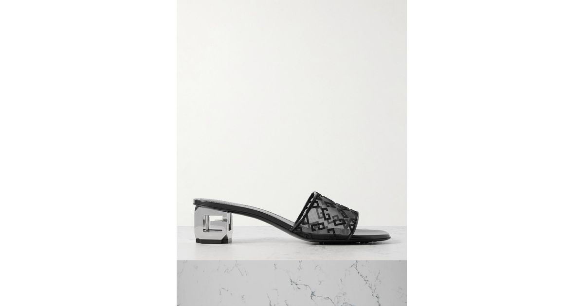 Givenchy G Cube Leather-Trimmed Logo-Appliquéd Mesh Mules in Black ...