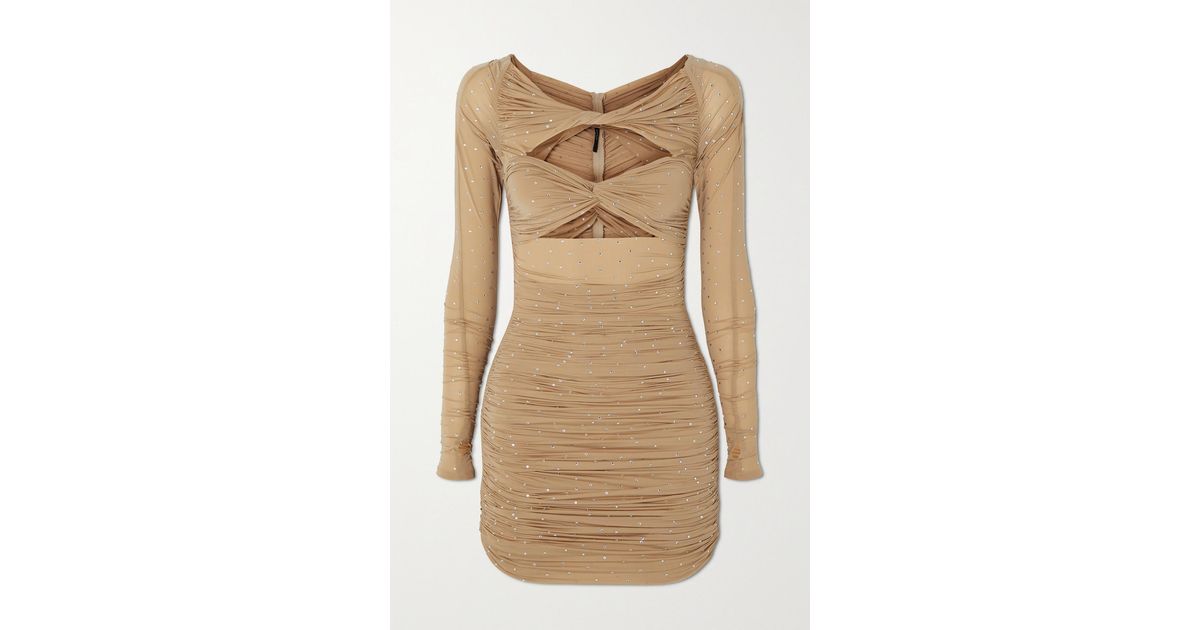 Alex Perry Tinley Ruched Cutout Embellished Stretch Jersey Mini Dress In Natural Lyst Canada