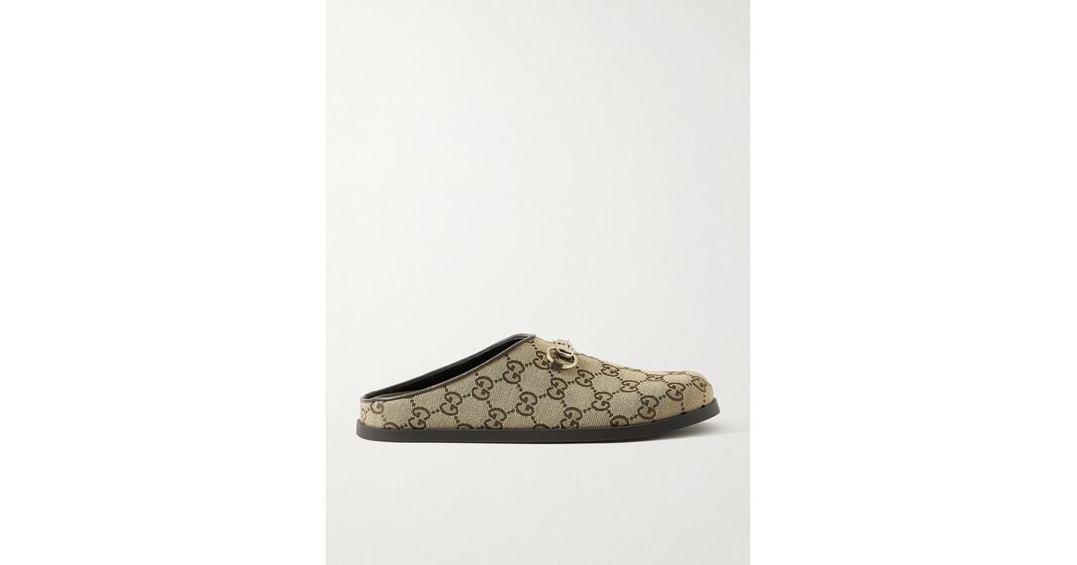 Gucci New Sol Horsebit-Detailed Leather-Trimmed Canvas-Jacquard ...